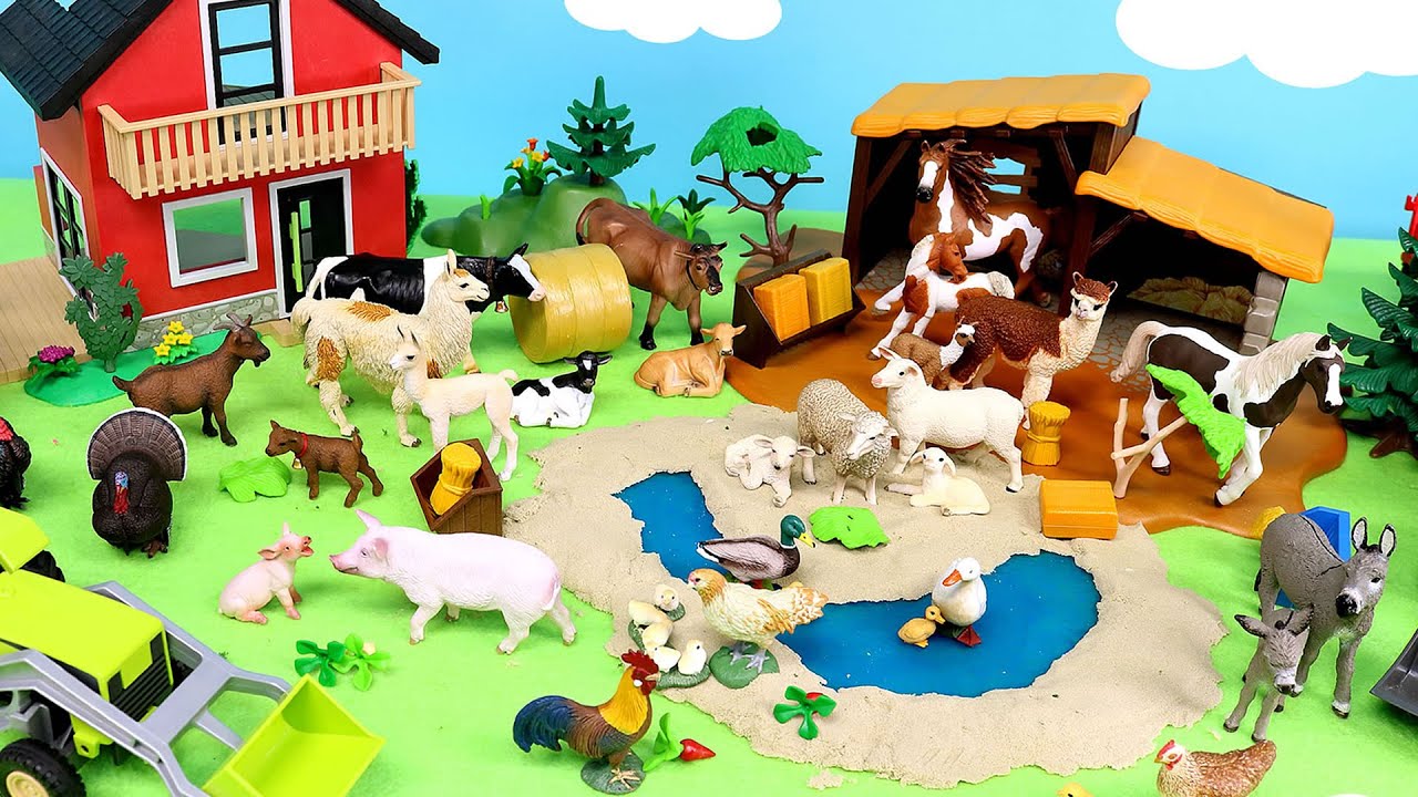 Country Farm Diorama with Animal Figurines - Horses Cows Sheep - YouTube