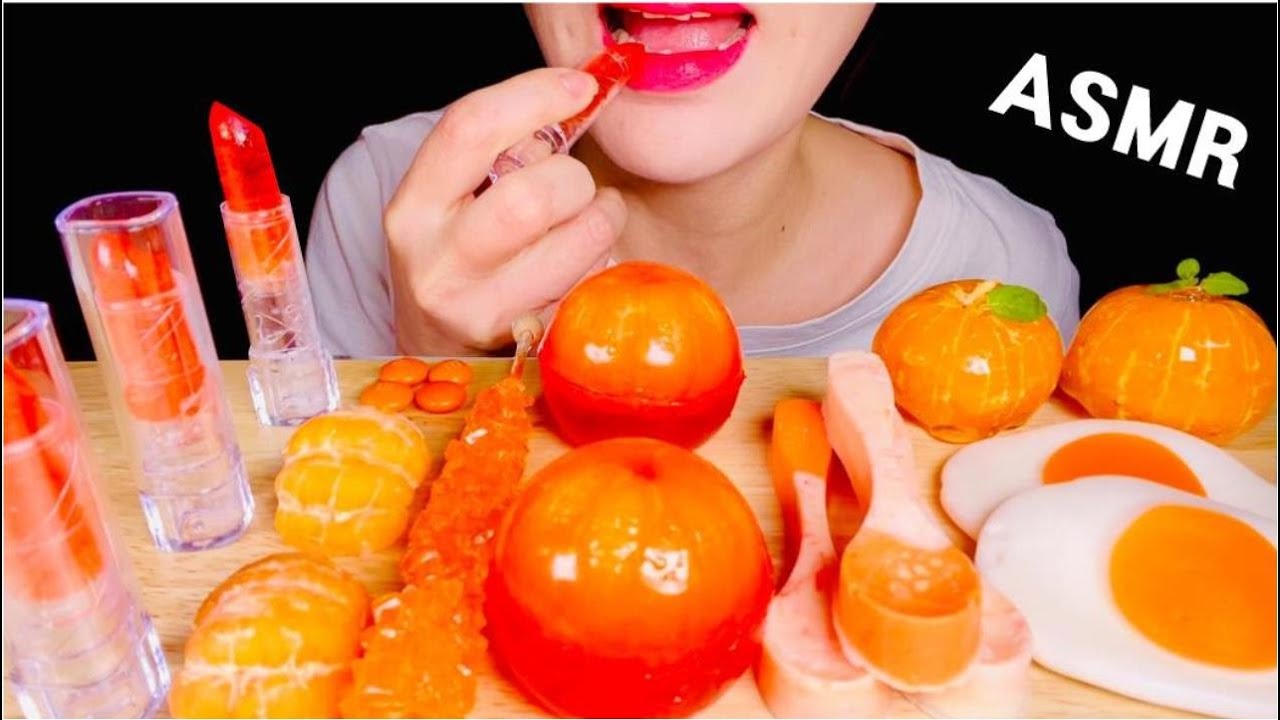 ASMR ORANGE FOOD🍊먹는 립스틱, 먹는 숟가락, 탕후루* EDIBLE SPOON, EDIBLE LIPSTICK ...