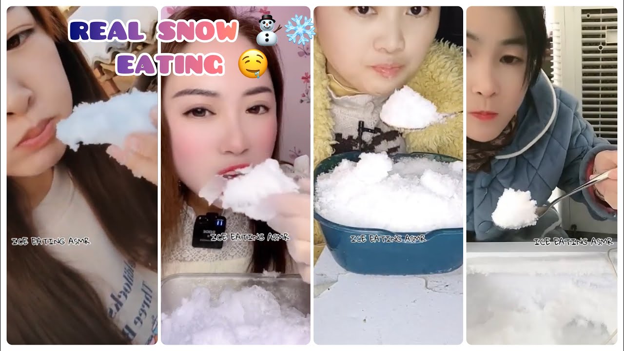 [ASMR] SNOW EATING & FREEZER FROST EATING & POWDERY ICE EATING & ICE ...