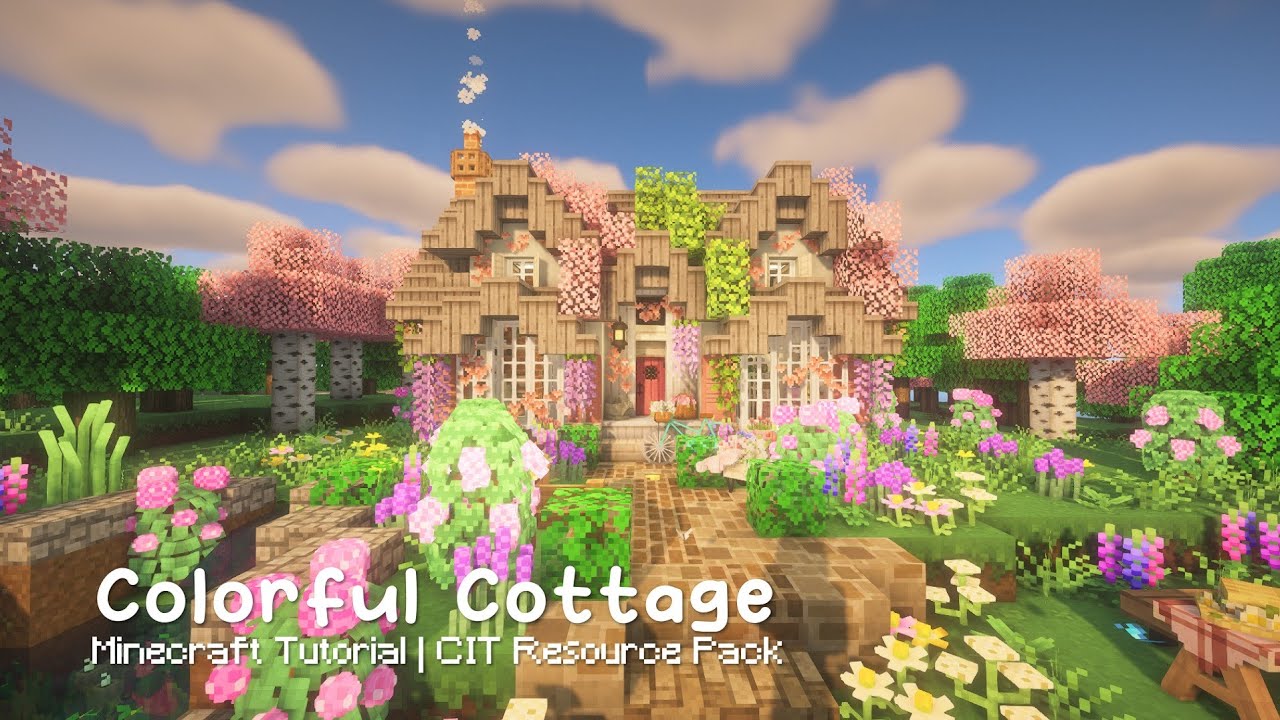 [Minecraft] Overgrown Colorful Cottage Tutorial Build | SpeedBuild with ...