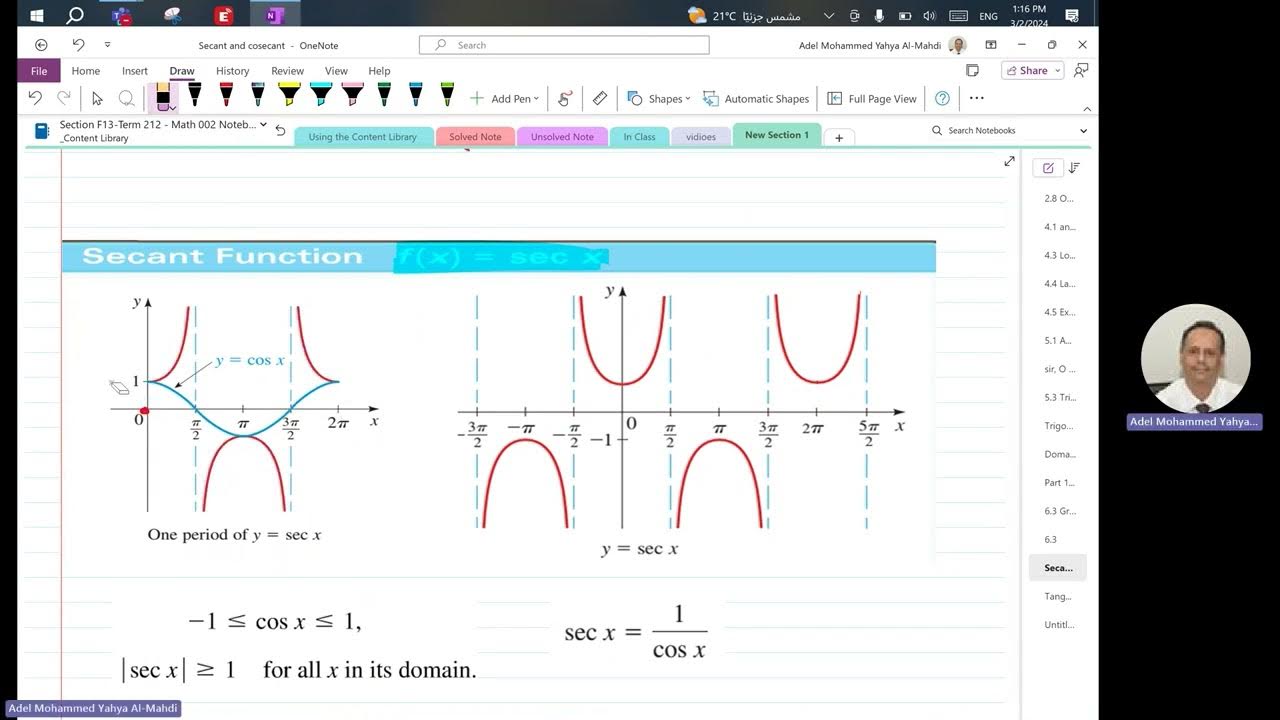 Math002-Lectures(Graphing secant and cosecant-section 6 4) part 1 - YouTube