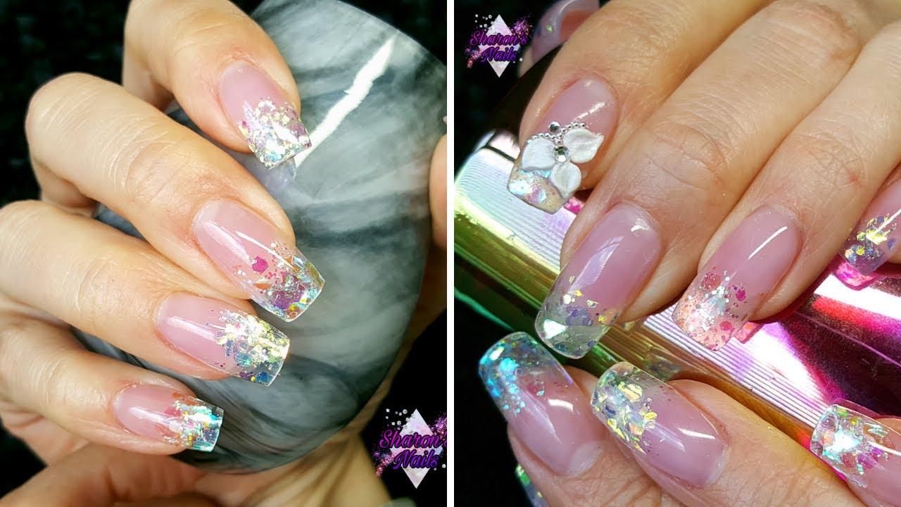 Glass Nails with A&A Glitter and 3D Nail Art - YouTube