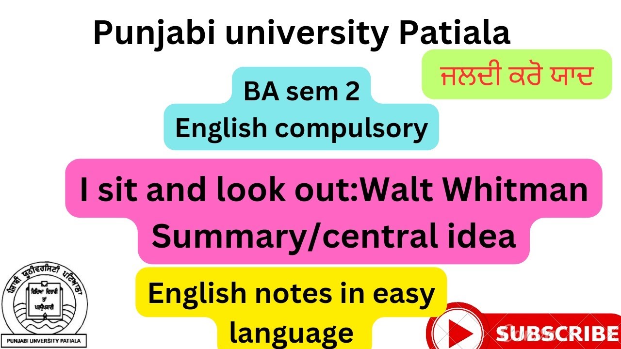 #BA sem 2 #I sit and look out:Walt Whitman #Summary/central idea# ...