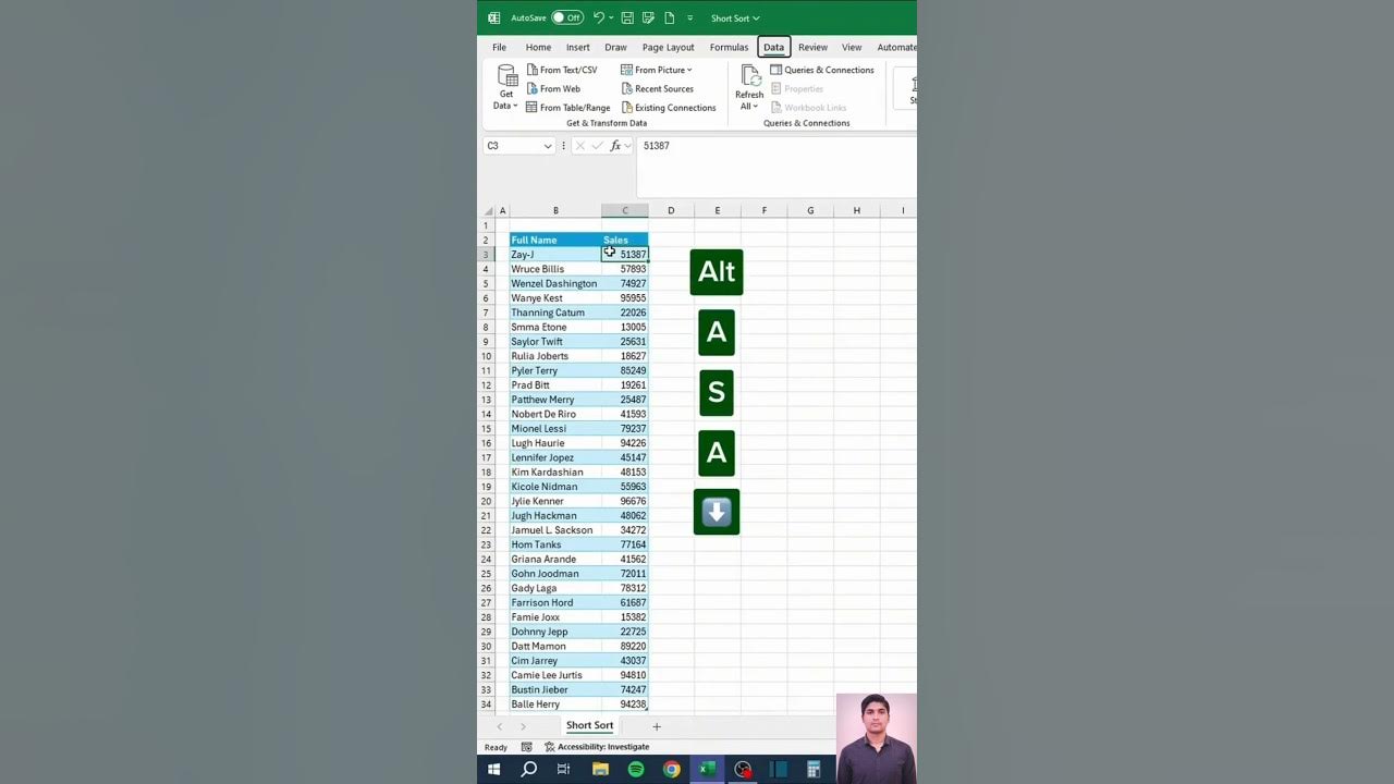 Quickly Sort Data Alphabetically & Numerically with Shortcut Keys! 🔥 #excel #function #exceltips ...