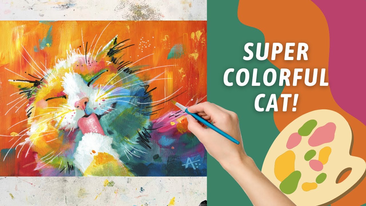 FUN Colorful Cat Acrylic Painting! CUTE and SPLASHY Acrylic Cat ...