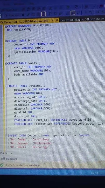 hospital database in ms sql #codingtime #codinglife #sqlserver - YouTube