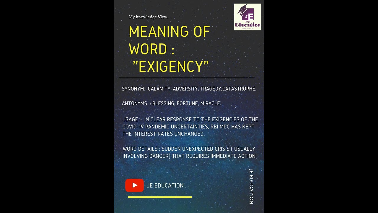 English Meaning of Word " Exigency". - YouTube