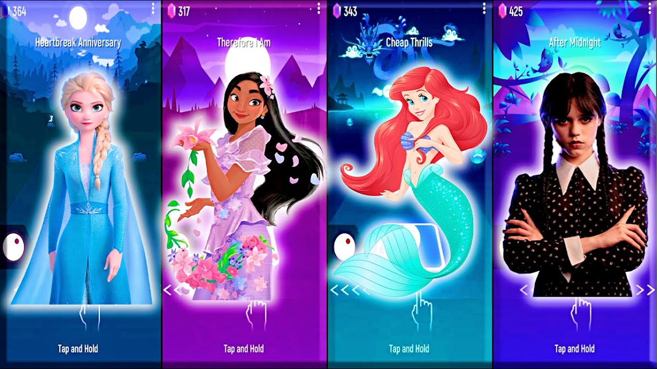 FROZEN ELSA ENCANTO ISABELA MERMAID ARIEL WEDNESDAY Tiles Hop Game ...