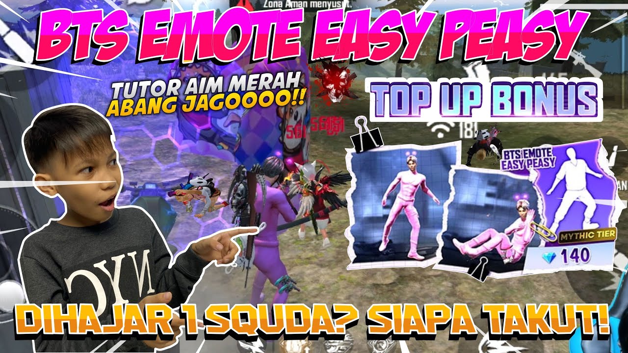 EMOTE GRATISAN BTS EASY PEASY! DI HAJAR 1 SQUAD? SIAPA TAKUT!! WKWK AUTO AIM MERAH SEMUA GA TUH ...