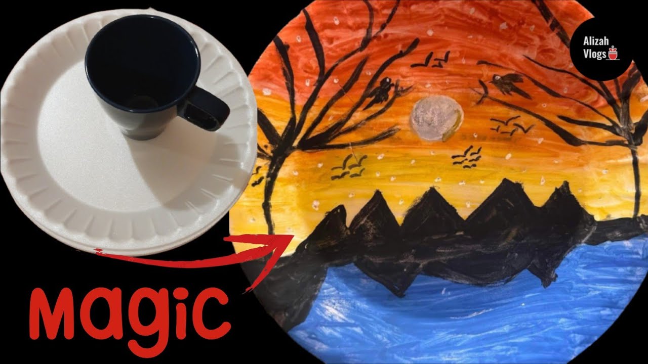Magic Plate into a Beautiful Sun Set ️ 💛 | How to Make Paper Plate ...