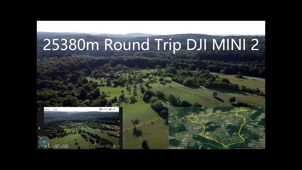 DJI Mini 2 range test round trip 25380m rekord 43 min flight time - YouTube