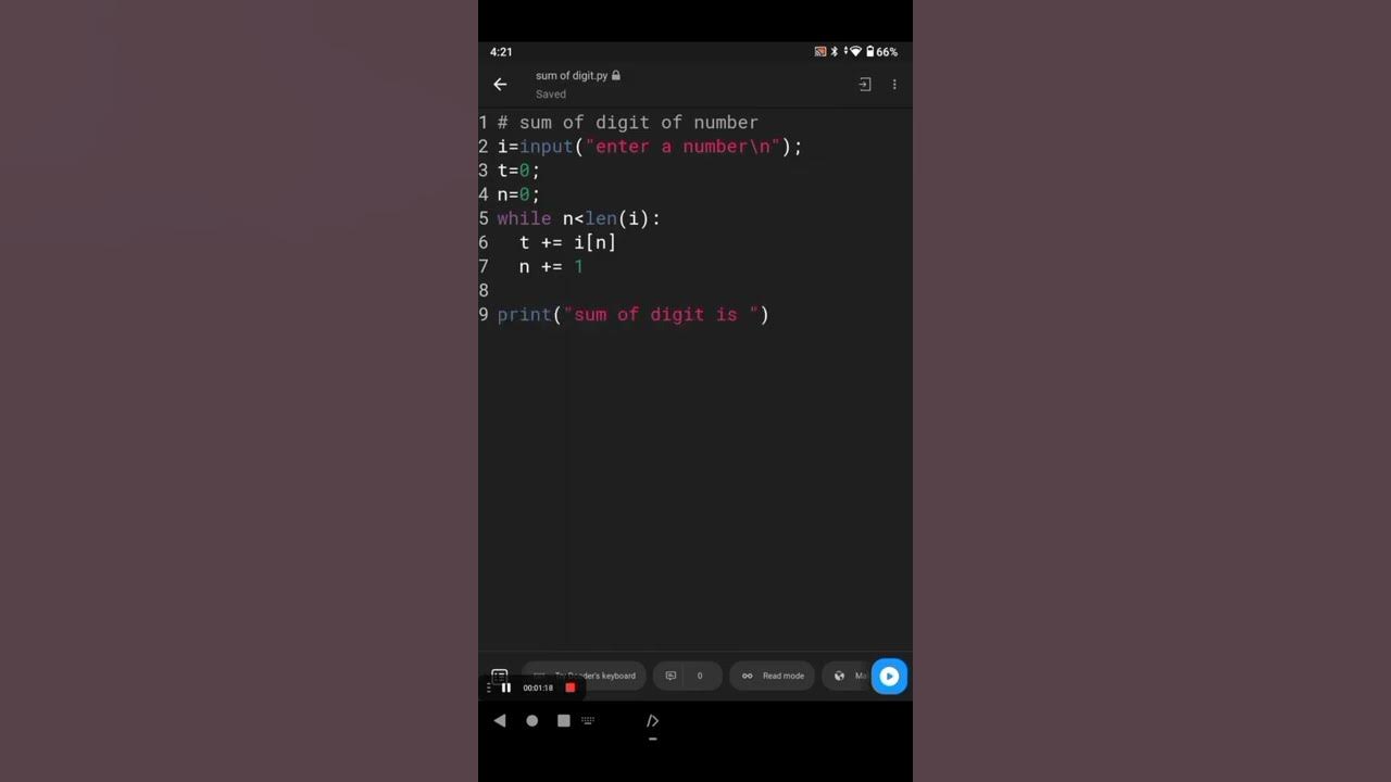 sum of digit of number in python #python #programming #youtube #shorts - YouTube