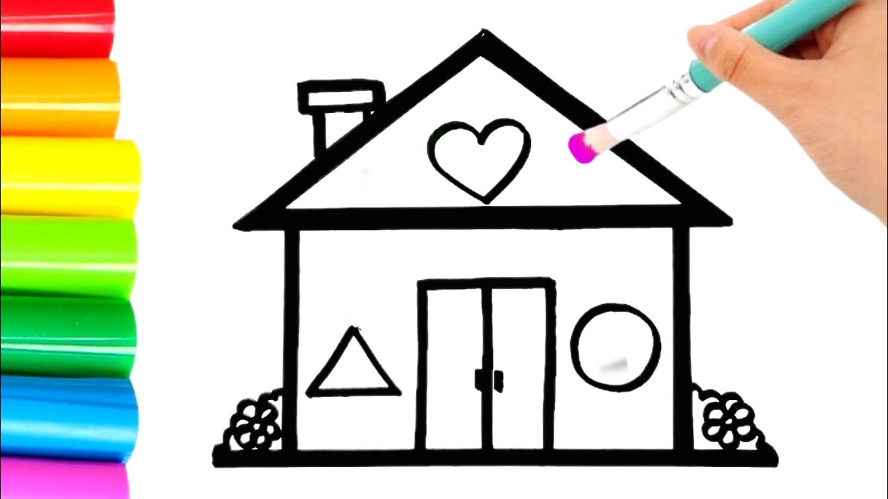 How to Draw A House From Shapes | Drawing, Coloring and Painting for ...