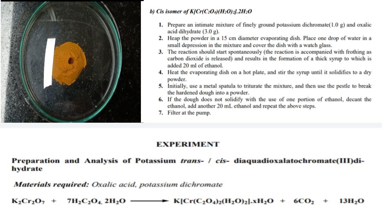 Preparation and analysis of potassium cis - diaquadioxalatochromate(3 ...