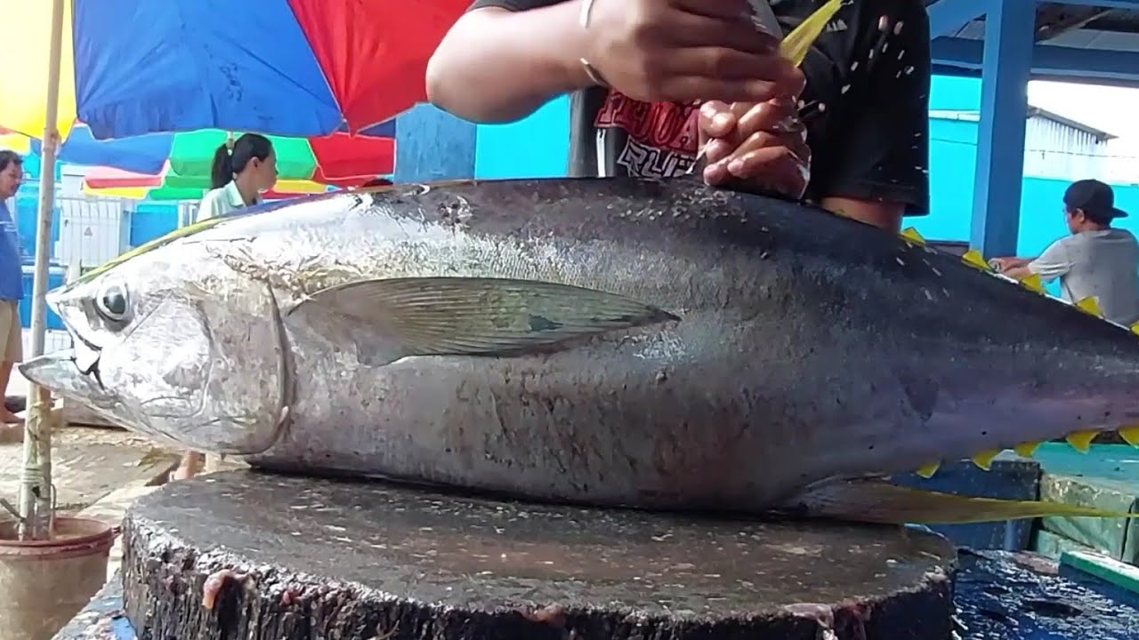Amazing Sharp Machete Skill Cuts Big Tuna Ordered Fish Supplier - YouTube