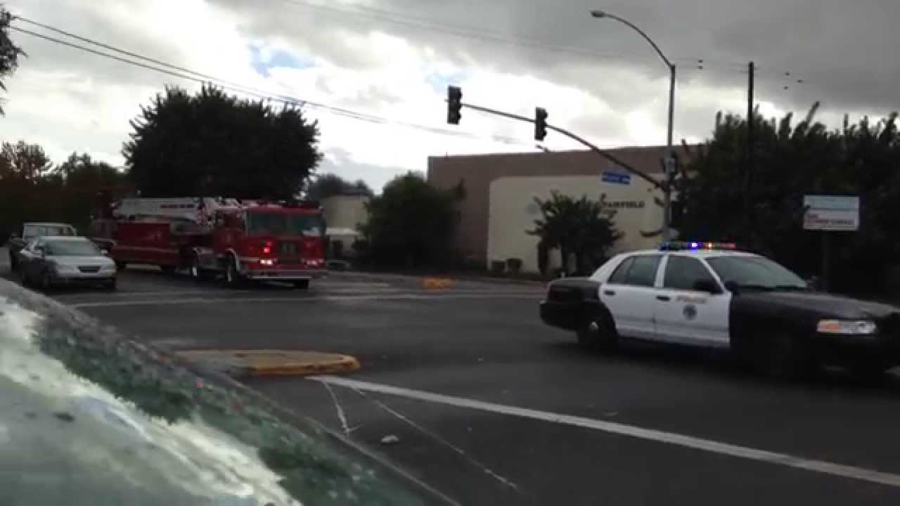 LBFD truck 11 and rescue 11 with lbpd clearing the intersection - YouTube