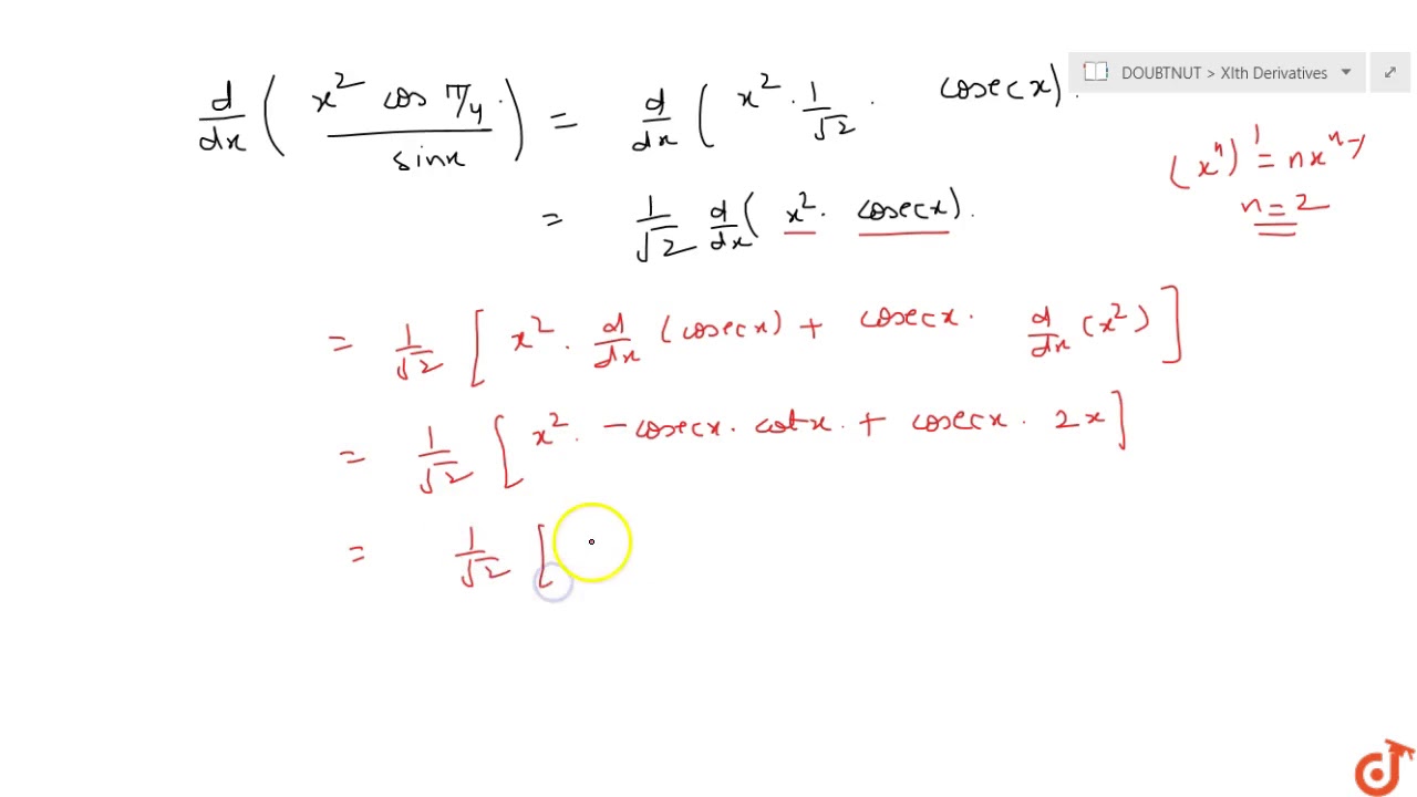 differentiate-the-following-function-with-respect-of-x-x-2cos-pi-4