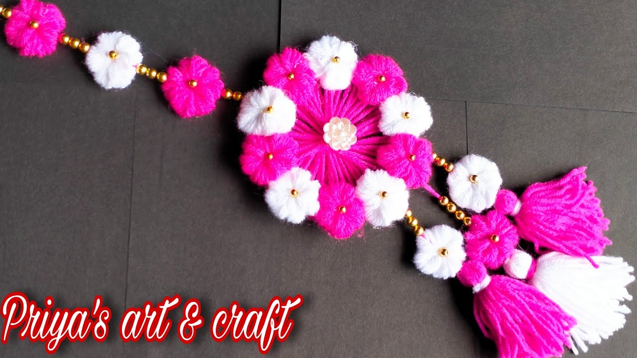 Easy door side woolen wall hanging idea।। Door side toran।।Wall hanging ...