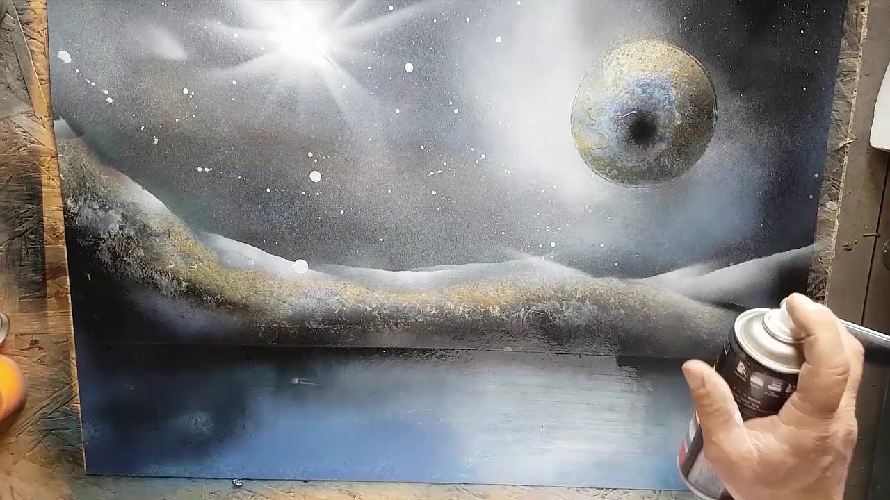 SPRAY PAINTING ART - Night Sky Lake - YouTube