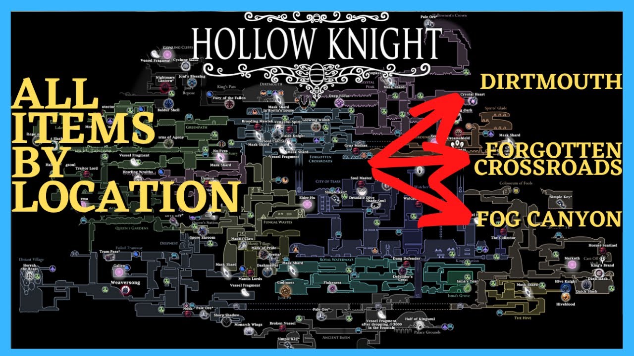 Hollow Knight All Collectibles Part 1 - Dirtmouth/Forgotten Crossroads ...