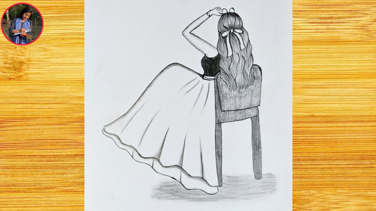 How to draw sitting girl || Easy Girl drawing sitting on chair ...