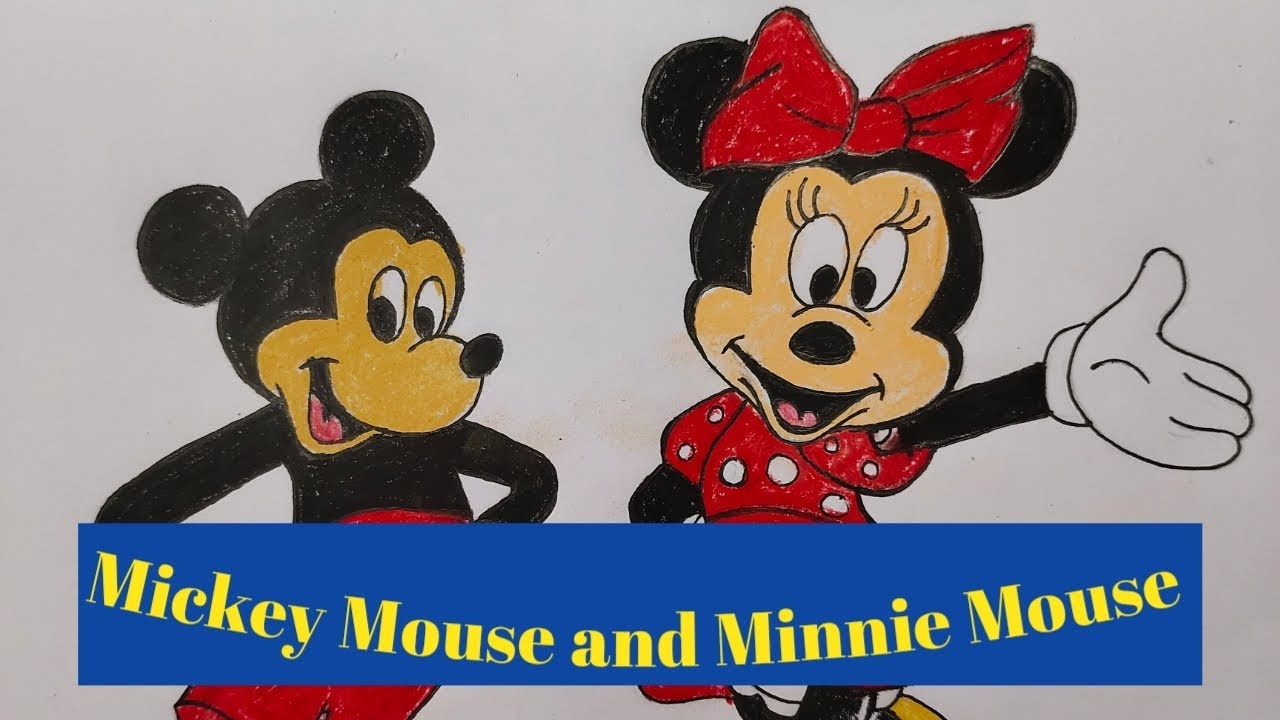 Mickey Mouse and Minnie Mouse drawing with colour ll Mickey Minnie ...