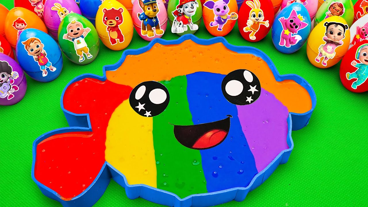 Making Puffer Fish Bathtub by Mixing SLIME in Rainbow Eggs CLAY ...