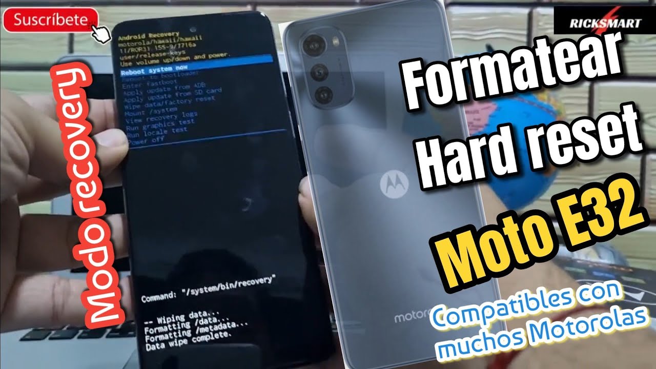 Formatear *hard reset* Motorola moto E32 y mas Modo recovery Android 12 Quitar clave - YouTube