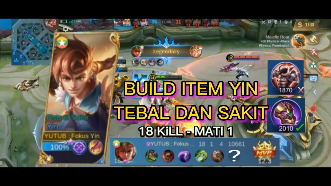 FOKUS YIN BUILD ITEM HERO YIN TEBAL DAN SAKIT 18 KILL MOBILE LEGENDS ...