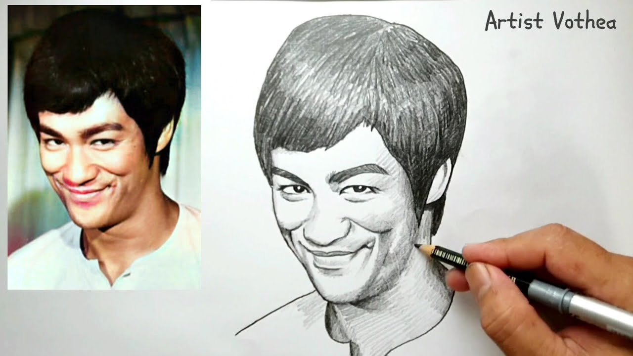 Drawing Bruce Lee's face - YouTube