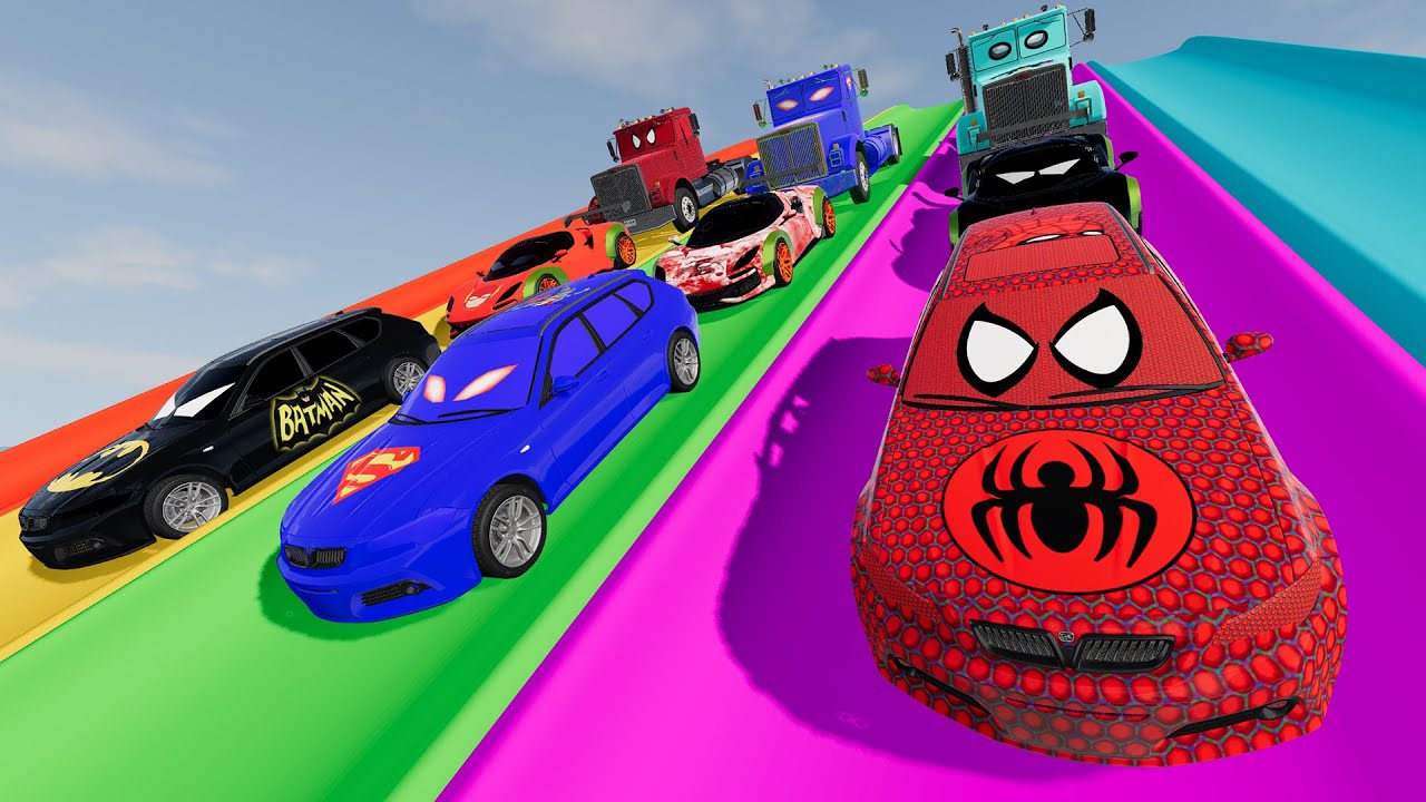 High Speed SuperHeroes Cars Jumps - BeamNG.Drive - YouTube