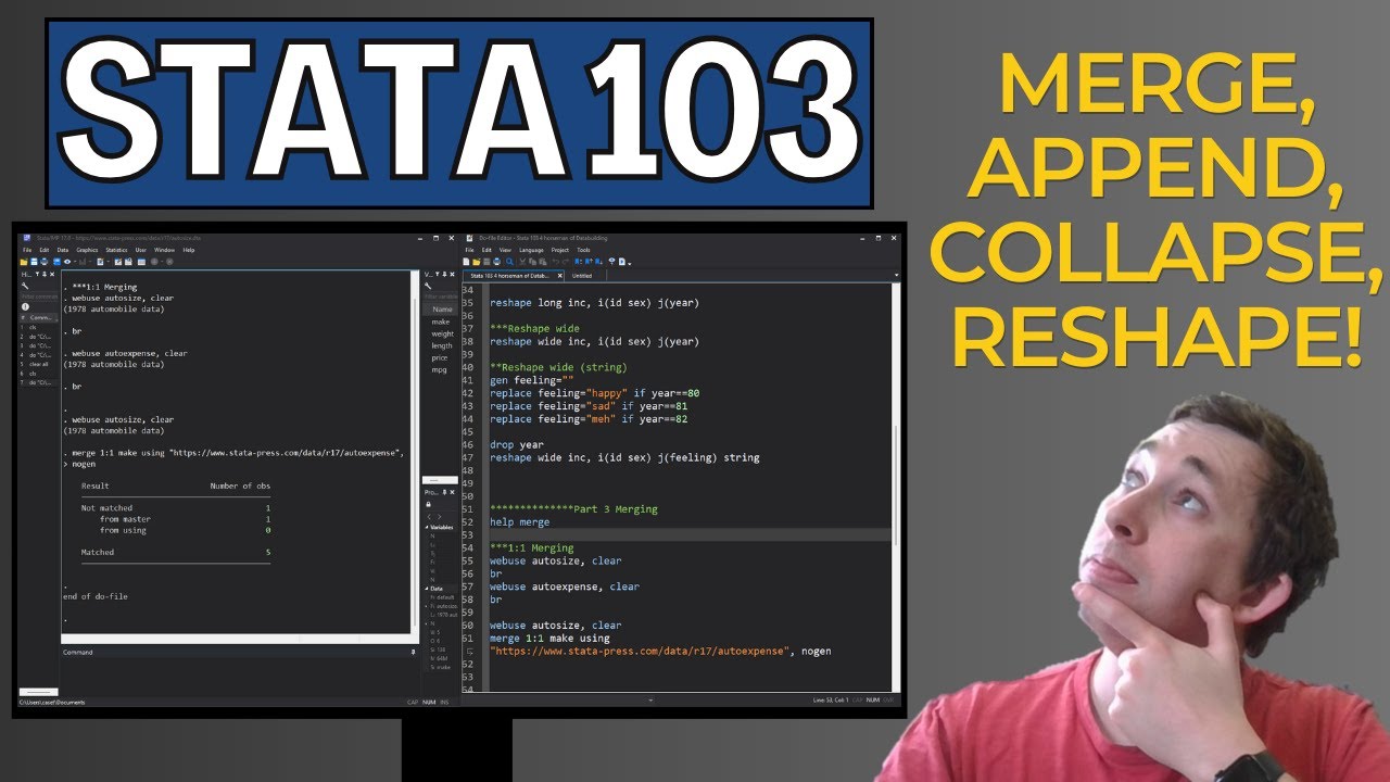 Stata 103: The 4 Data Reshaping & Combining Commands You Must Know! - YouTube