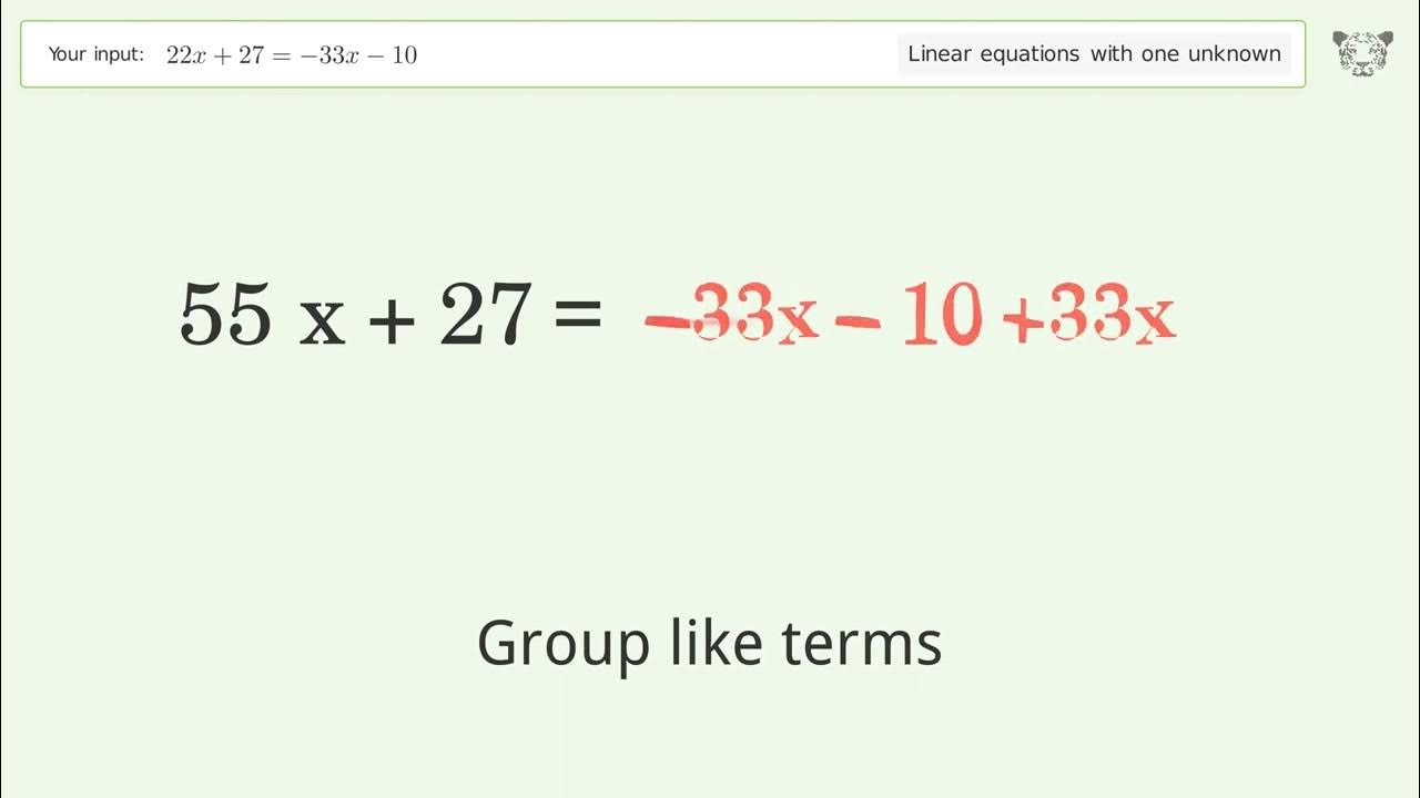 Linear Equation With One Unknown Solve 22x 27 33x 10 Step by step linear-equation-with-one-unknown-solve-22x-27-33x-10-step-by-step