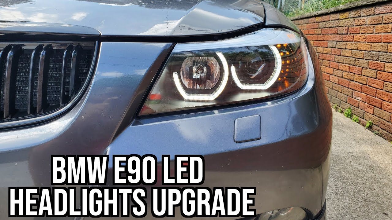 BMW E90 PROJECTOR LED HALOGEN HEADLIGHTS INSTALL - YouTube