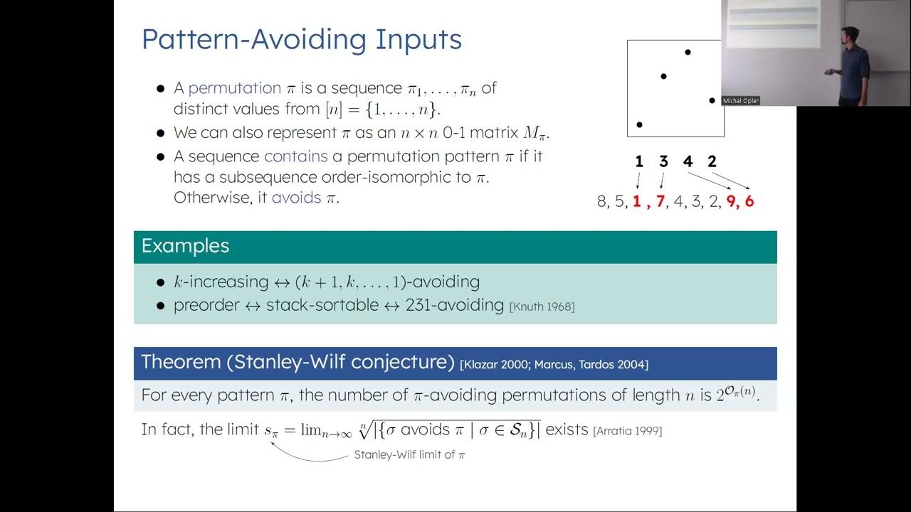 Michal Opler: An Optimal Algorithm for Sorting Pattern-Avoiding Sequences - YouTube