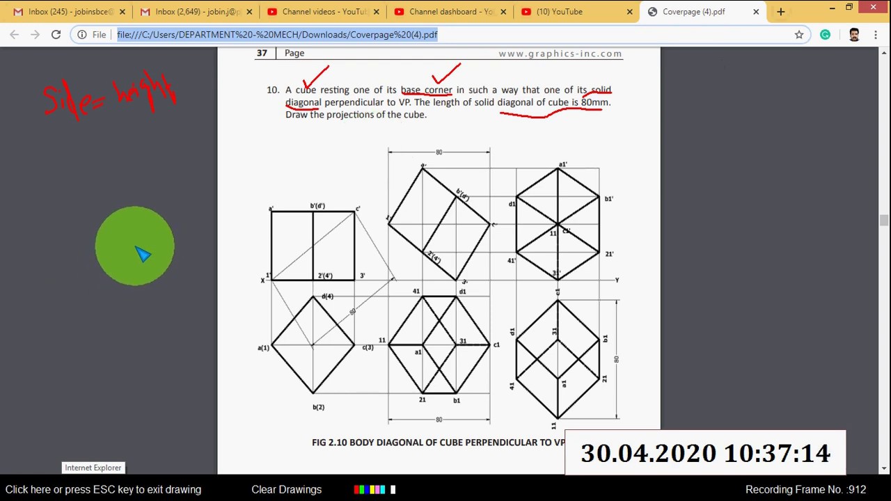 KERALA TECHNICAL UNIVERSITY ENGG GRAPHICS PROJECTIONS OF SOLIDS CUBE ...