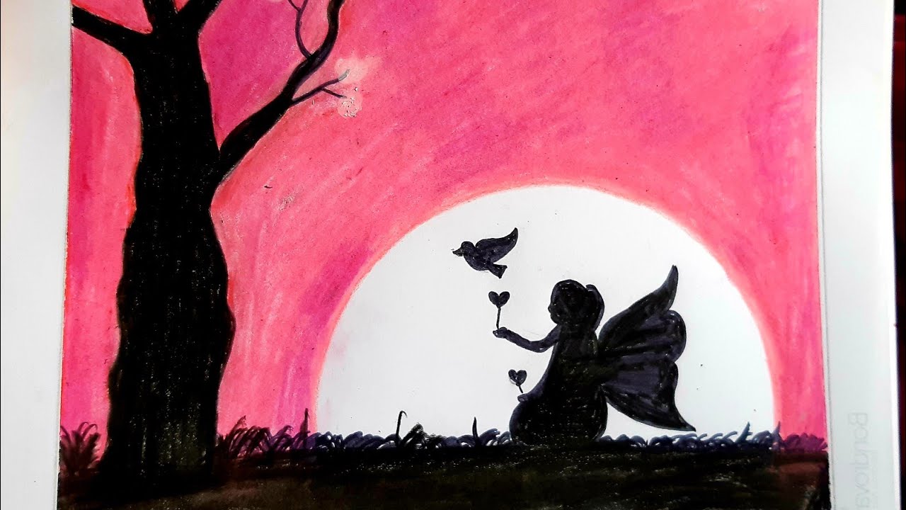 How to a draw a scenery of moonlight night step by step. - YouTube