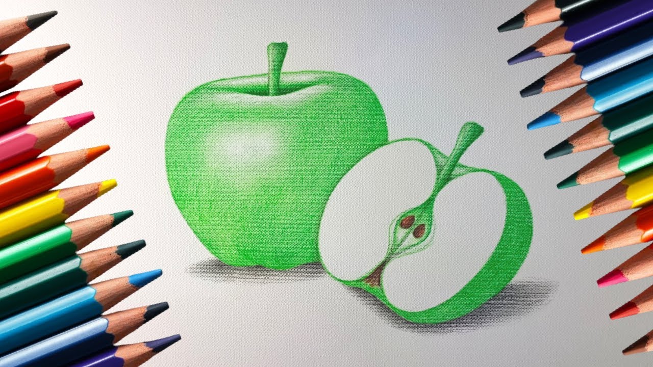 How to Draw Green Apple Easy Art Tutorial for Beginners ...