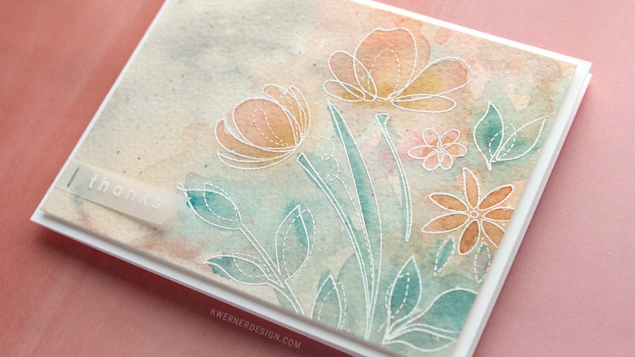 Soft Watercolor with Heat Embossed Flowers - YouTube