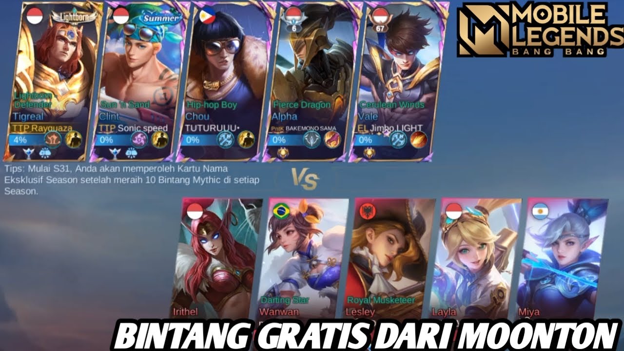 BINTANG GRATIS DARI MOONTON | MOBILE LEGENDS - YouTube