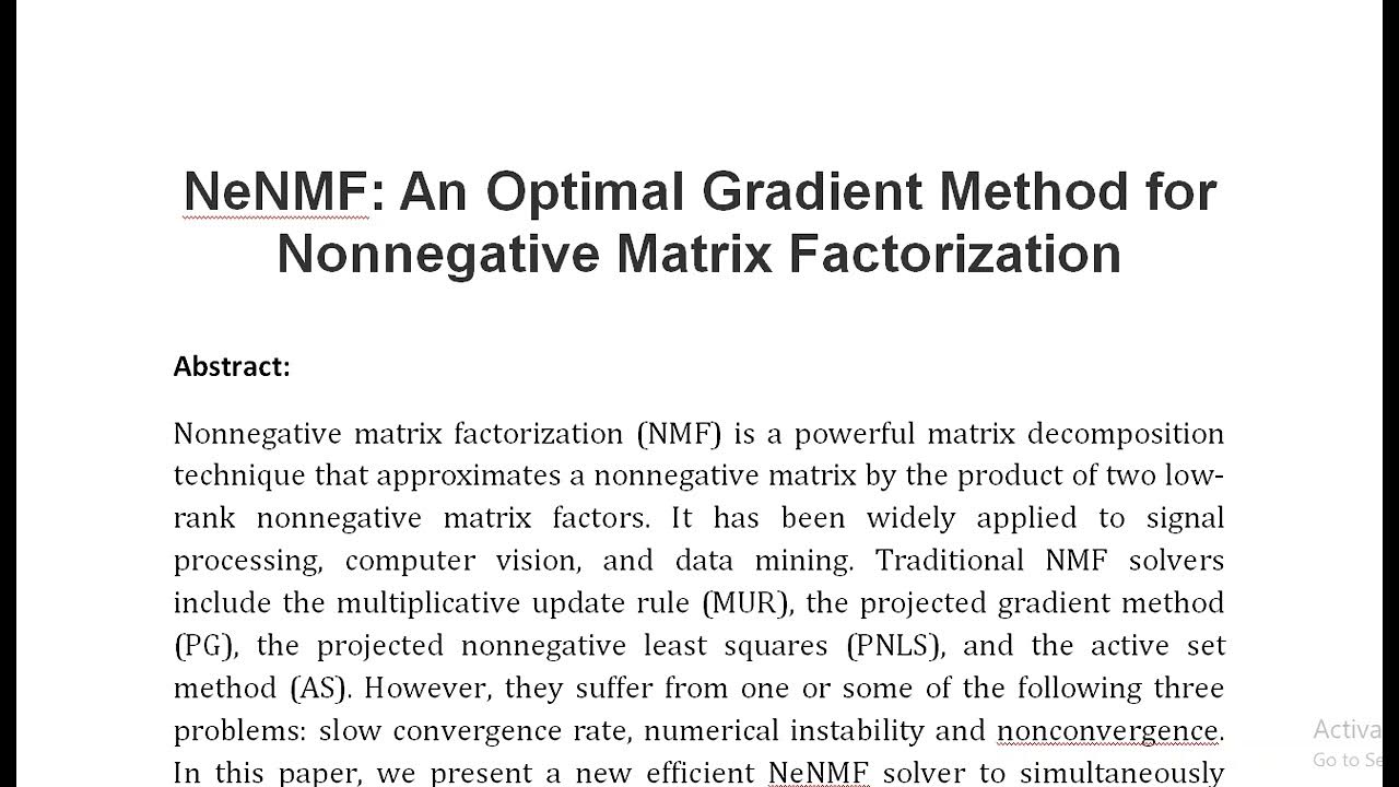 NeNMF An Optimal Gradient Method for Nonnegative Matrix Factorization - YouTube