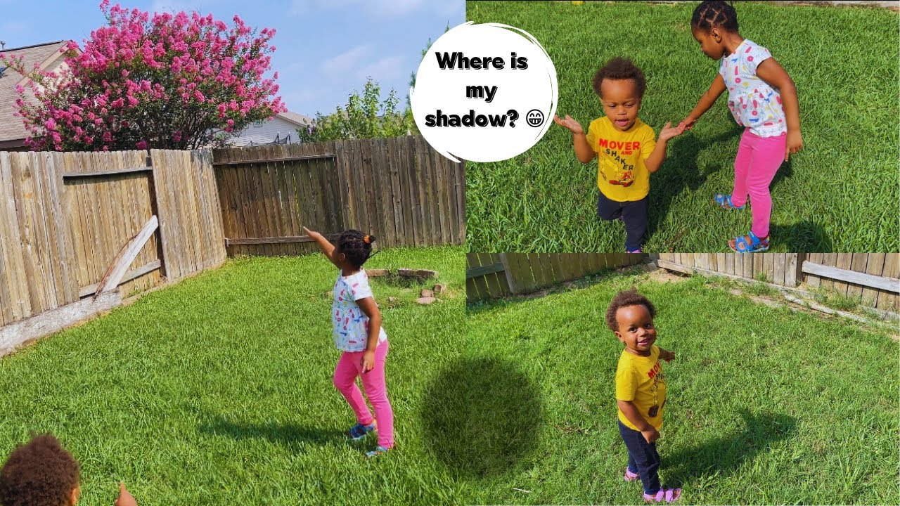 Boy and Girl Shadow Hunt Outdoor At Their Backyard / Kids Outdoor Fun ...