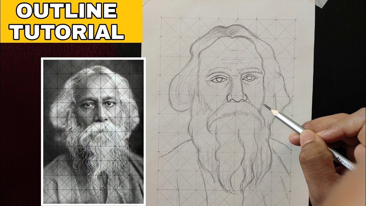 How to draw Rabindranath Tagore || Rabindranath Tagore sketch Tutorial ...