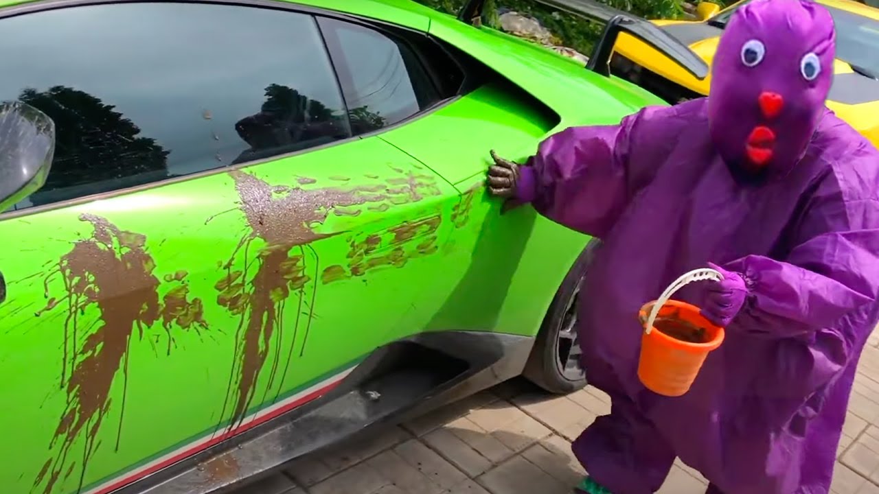 Purple Fat Man Smeared with Dirt Lamborghini Huracan VS Mr. Joe Kids ...