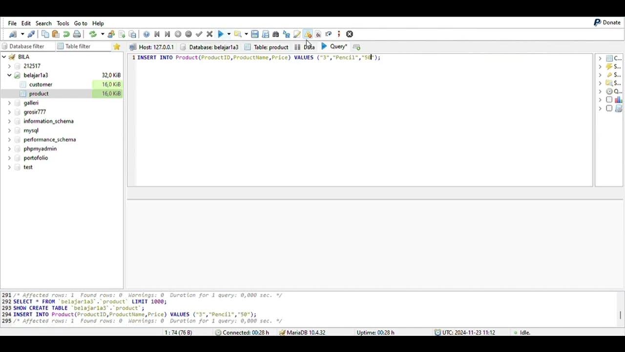 MEMBUAT DATABASE BESERTA TABELNYA DENGAN QUERY (BASIS DATA) - YouTube