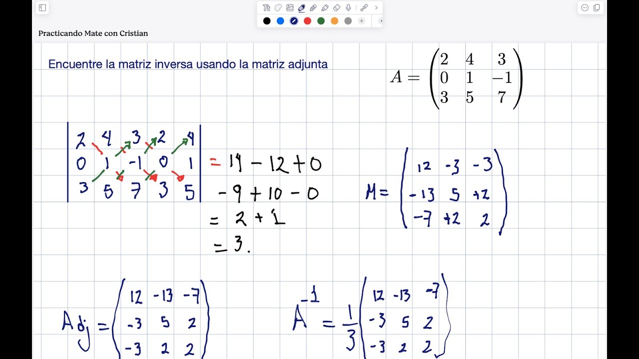 Inversa usando la matriz adjunta - YouTube