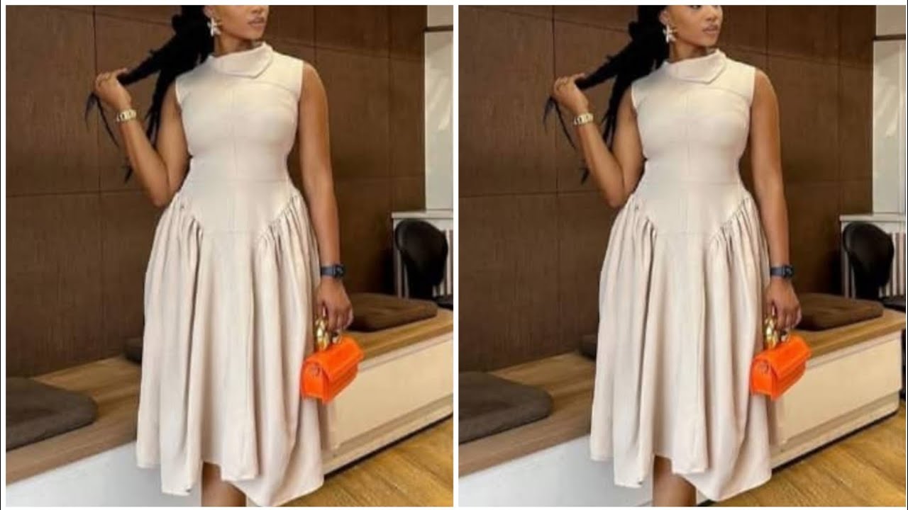 How to cut and sew a sleeveless side gathered Dress - YouTube