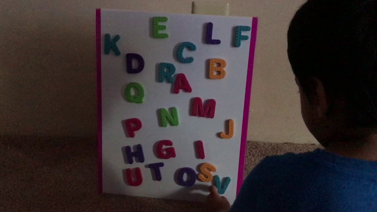 Manvik playing with magnetic alphabet - 26th July 2018 - YouTube