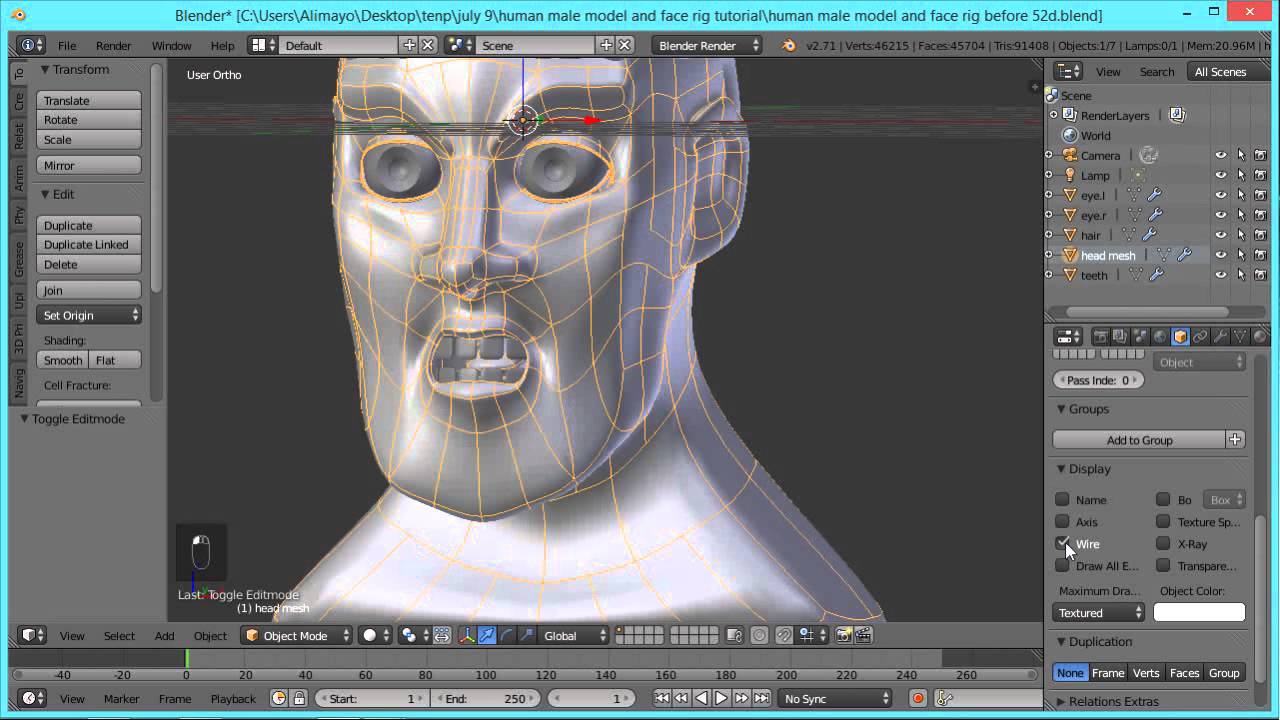 Human Male Face Modeling and Face rigging Part 1 Tutorial in Blender 2. ...