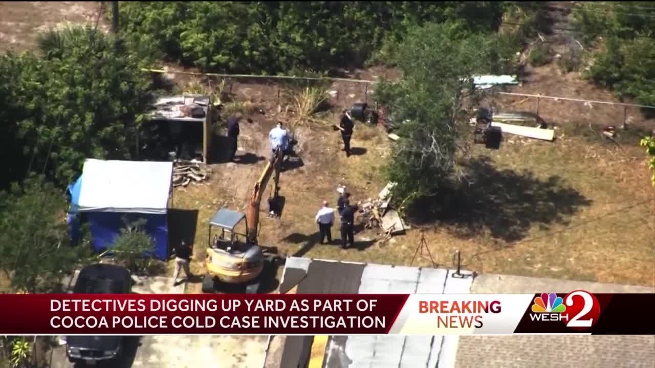 Detectives digging up yard as part of Cocoa Police cold case investigation - YouTube